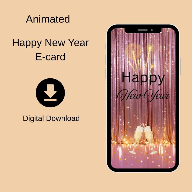 Animated New Year Digital E-card, Pink Gold New Year Greeting, Elegant ...