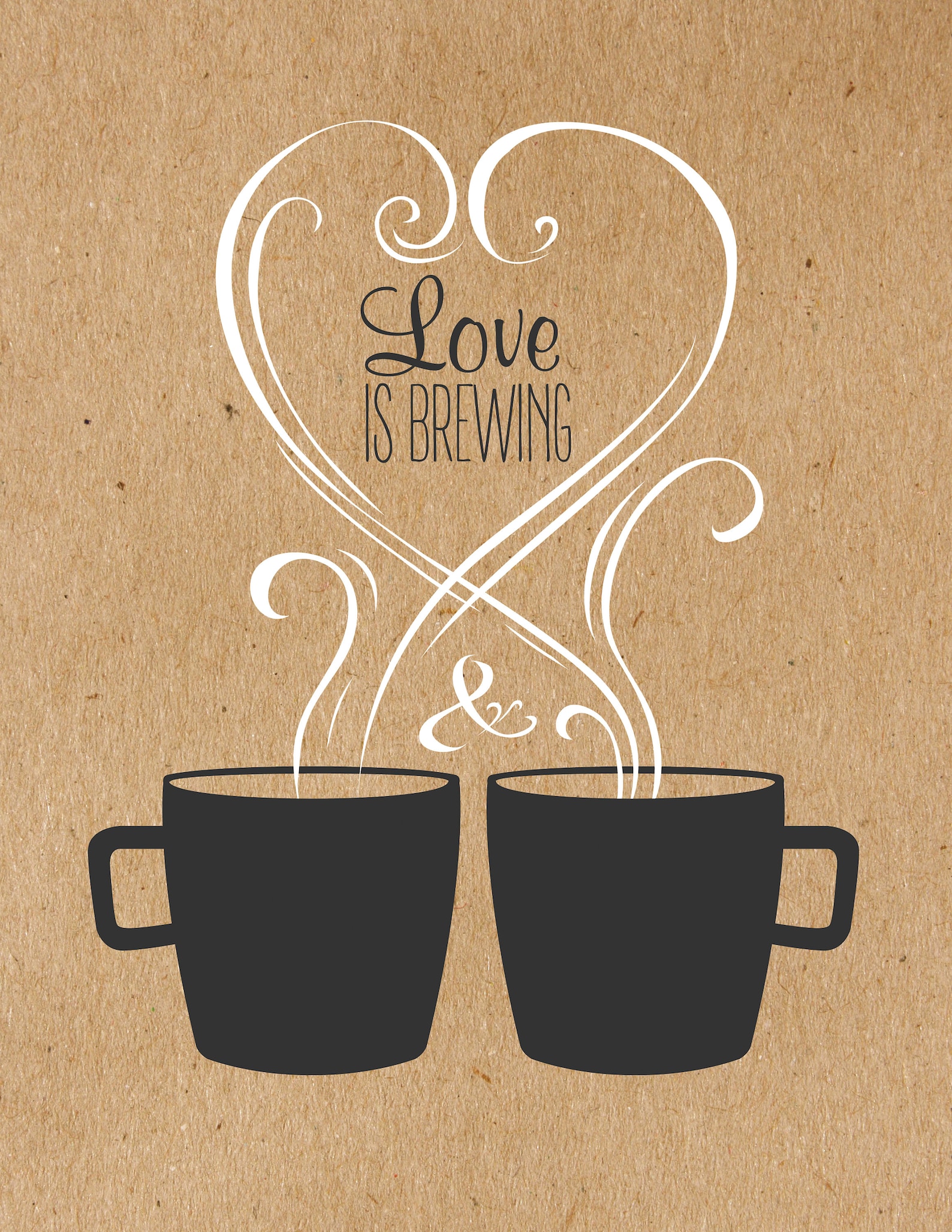 Printable LOVE IS BREWING Coffee Bar Sign Coffee Mugs or Tea Cups Steam ...