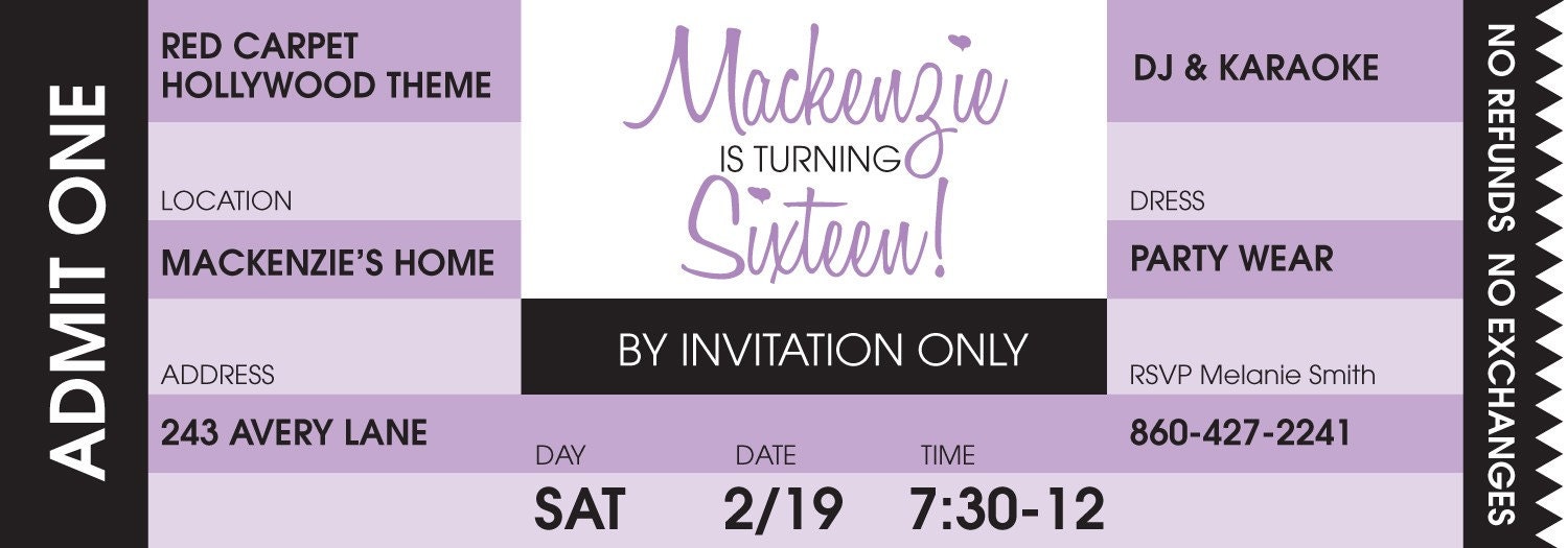 Concert Ticket Invitation - Birthday Party, Baby Shower, Wedding ...