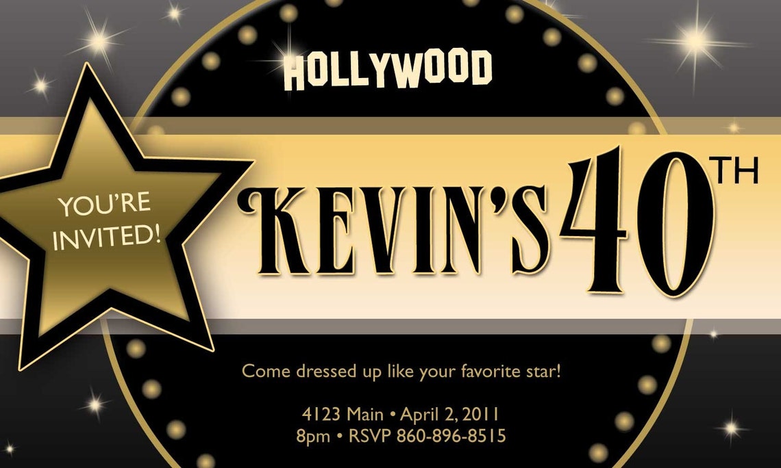 Custom Personalized Hollywood Theme Birthday Party Invitation Digital ...