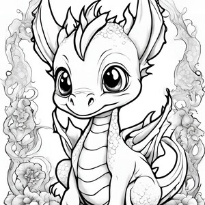 Cute Dinosaur and Dragon Coloring Pages. Instant Printable Pdf Coloring ...