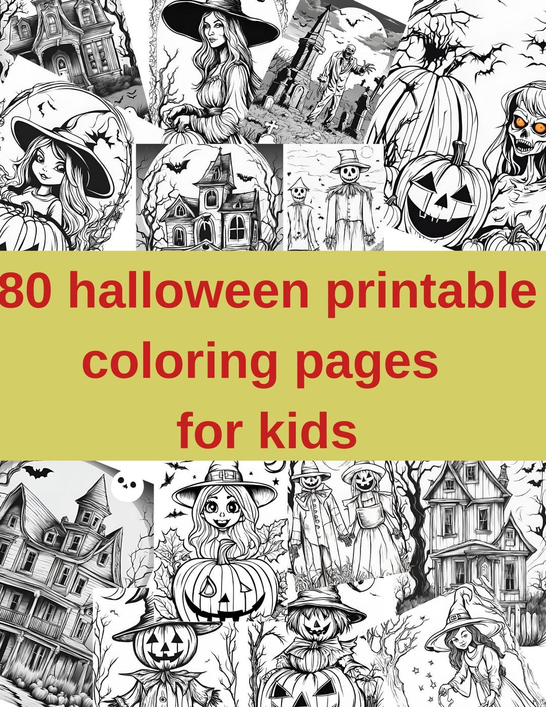 Halloween Coloring Pages for Kids. 80 Pages of Printable Digital ...