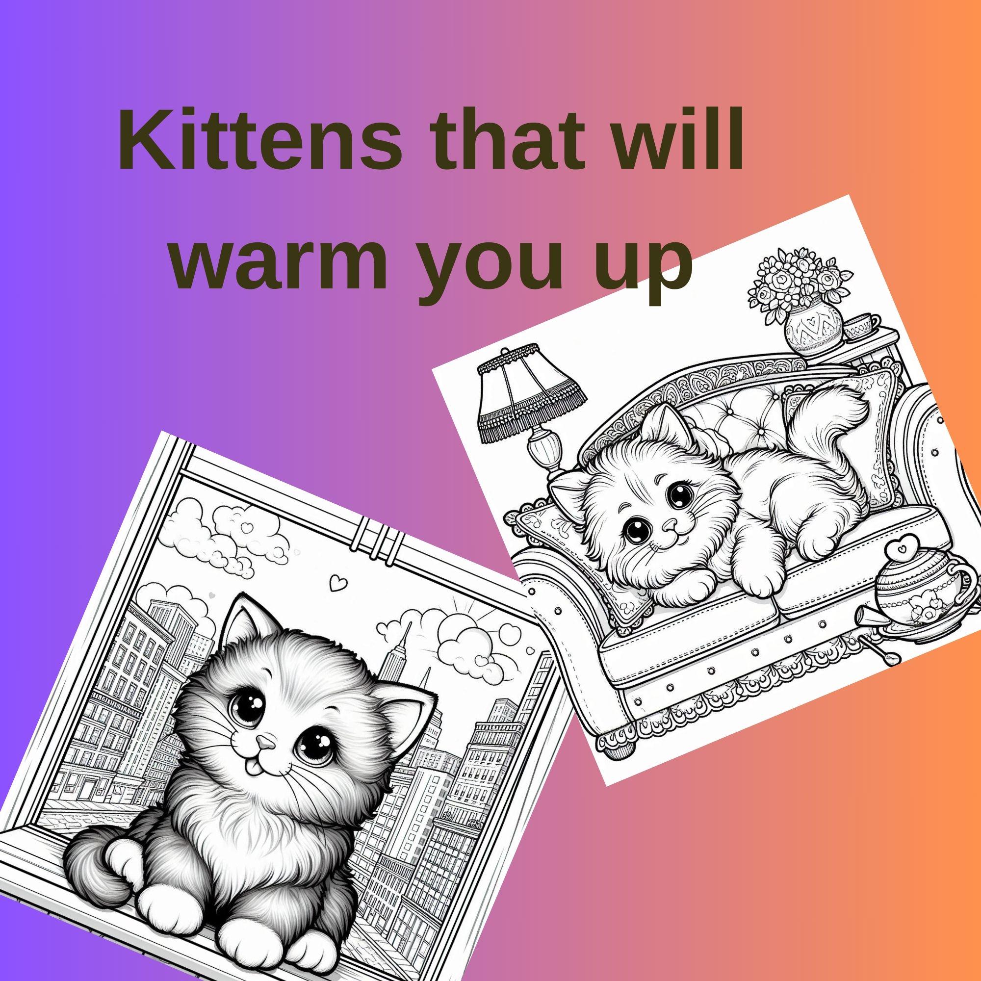 Kitten Coloring Page, Pdf Instant Downloadable Cute Coloring Page ...