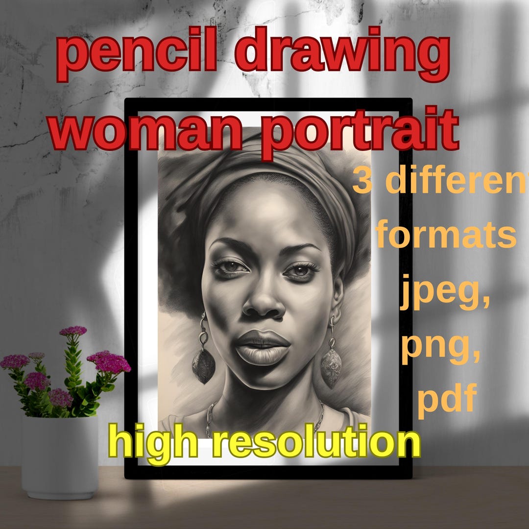 Charcoal Drawing Female Portrait Poster, Instant Downloadable Png ...