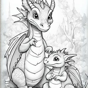 Cute Dinosaur and Dragon Coloring Pages. Instant Printable Pdf Coloring ...