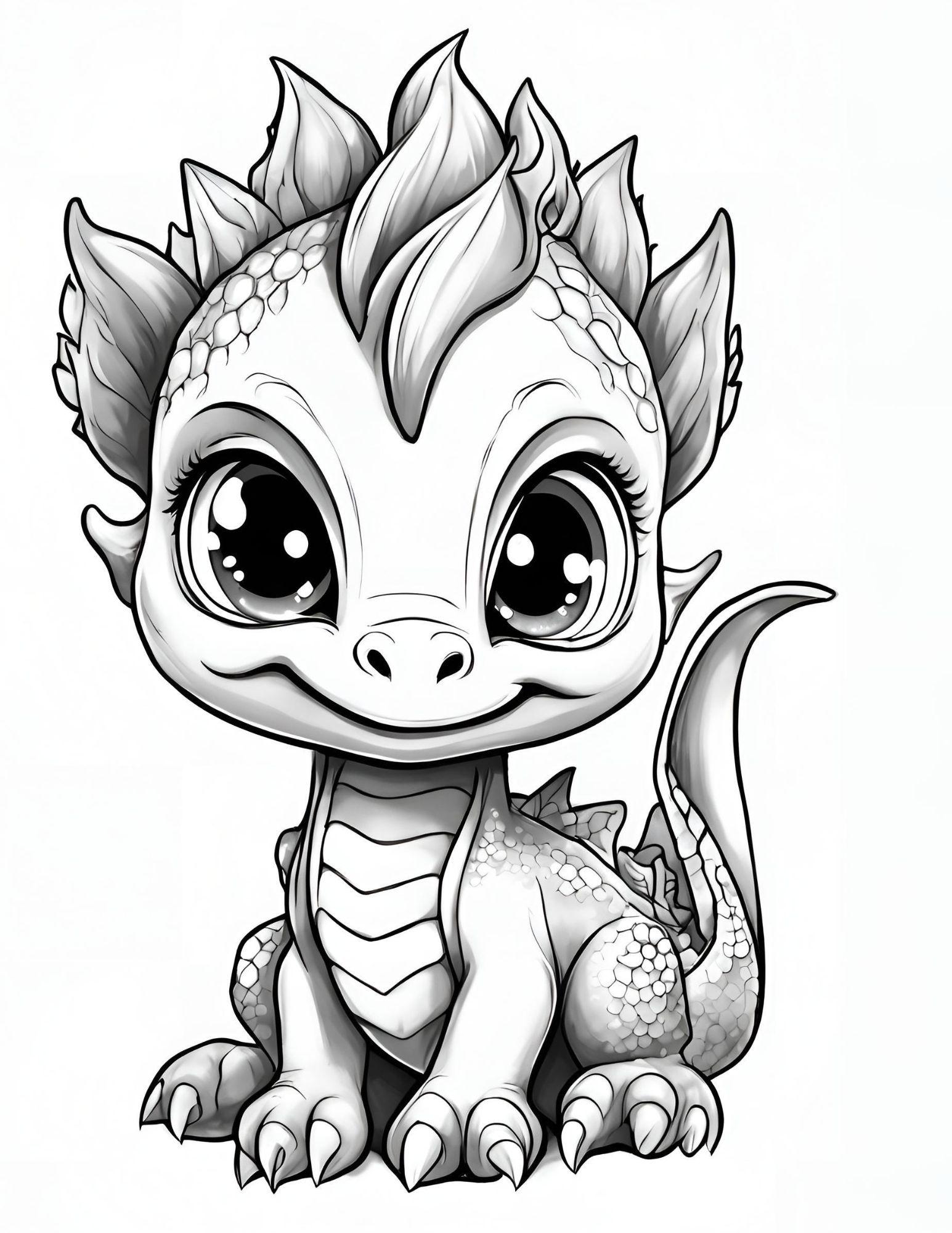 Cute Dinosaur and Dragon Coloring Pages. Instant Printable Pdf Coloring ...