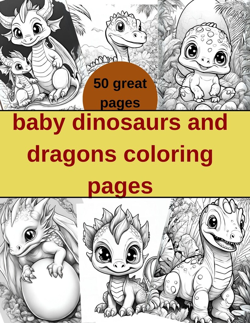 Cute Dinosaur and Dragon Coloring Pages. Instant Printable Pdf Coloring ...
