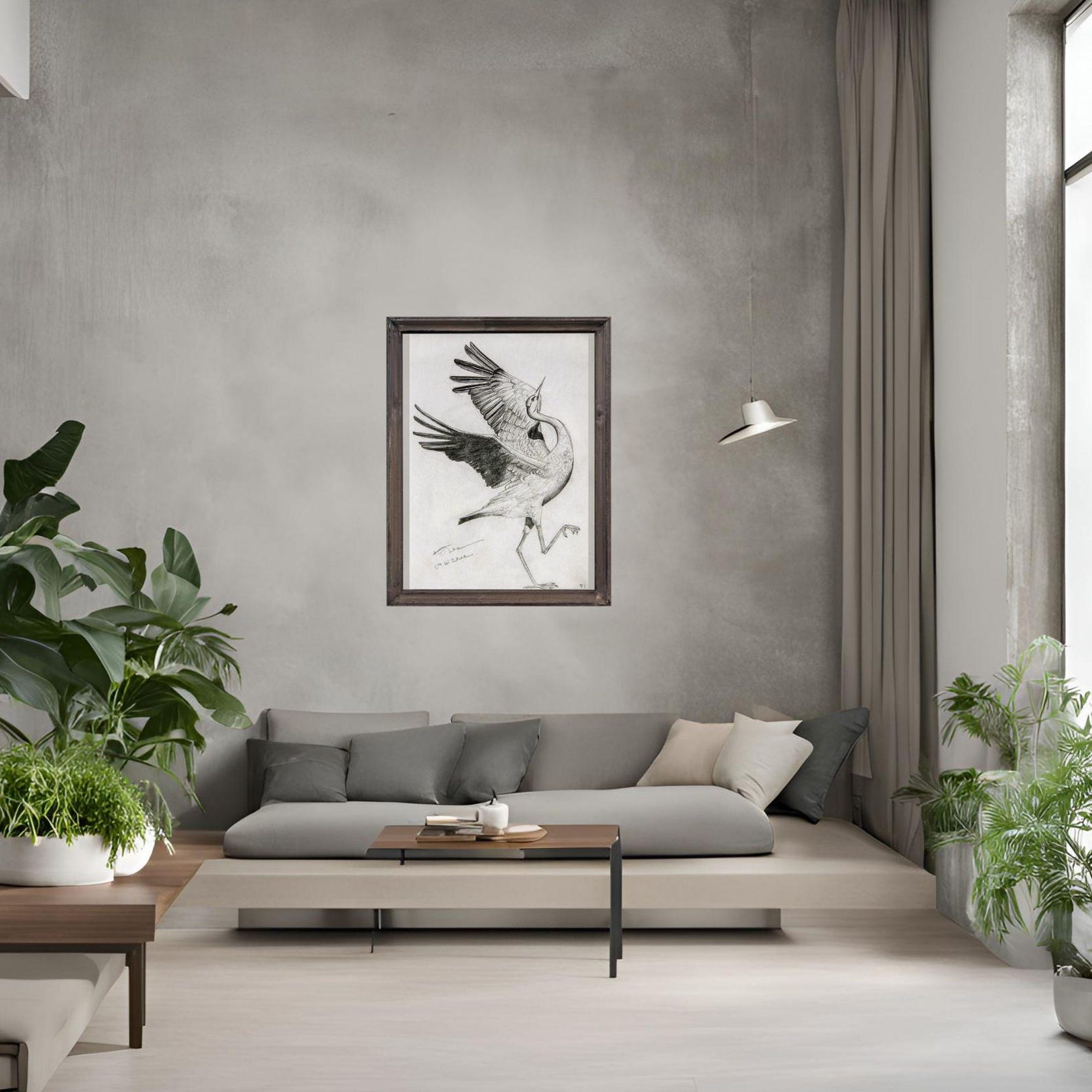 Charcoal Stork Drawing. 100% Handmade. Wall Art for Home or Offices ...