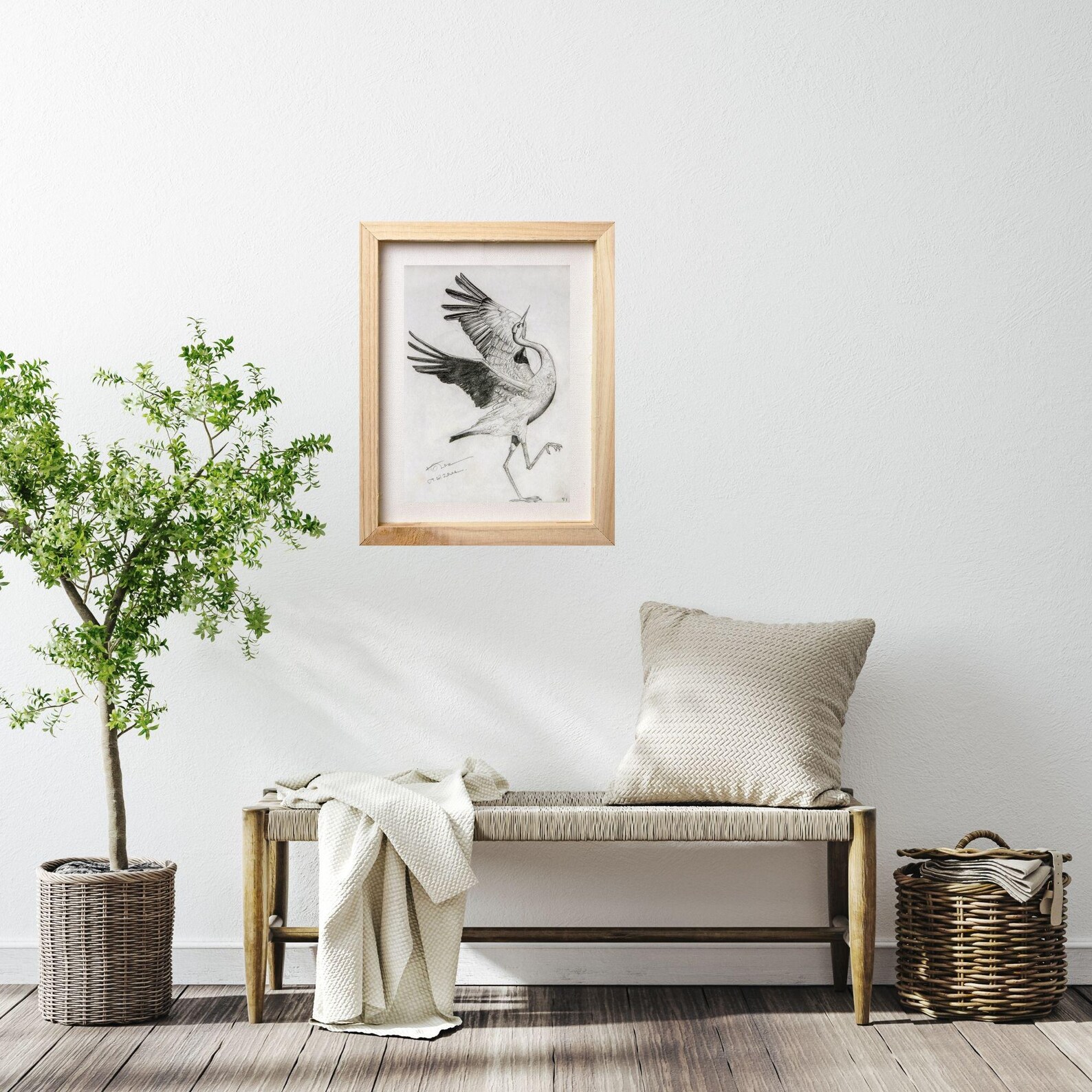 Charcoal Stork Drawing. 100% Handmade. Wall Art for Home or Offices ...