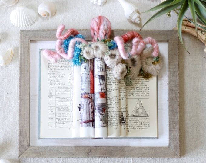 Octopus Fiber Book Sculpture, Ocean Fiber Art, 3D Fiber Art, Altered ...