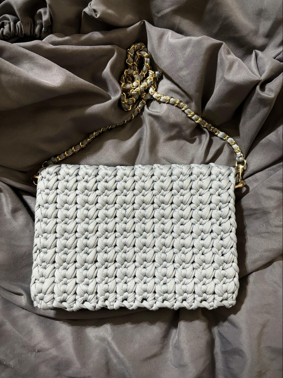PURSE Handmade Crocheted Light Grey - Etsy