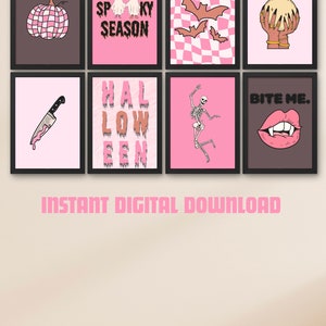 Pink Halloween Printable Wall Art Set - 8 Spooky Season Decor Prints ...