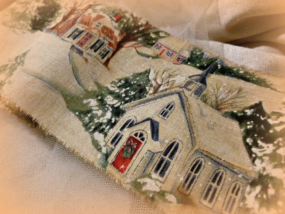 Very Vintage Christmas Ribbon With Assortment of Churches - DISTRESSED ...