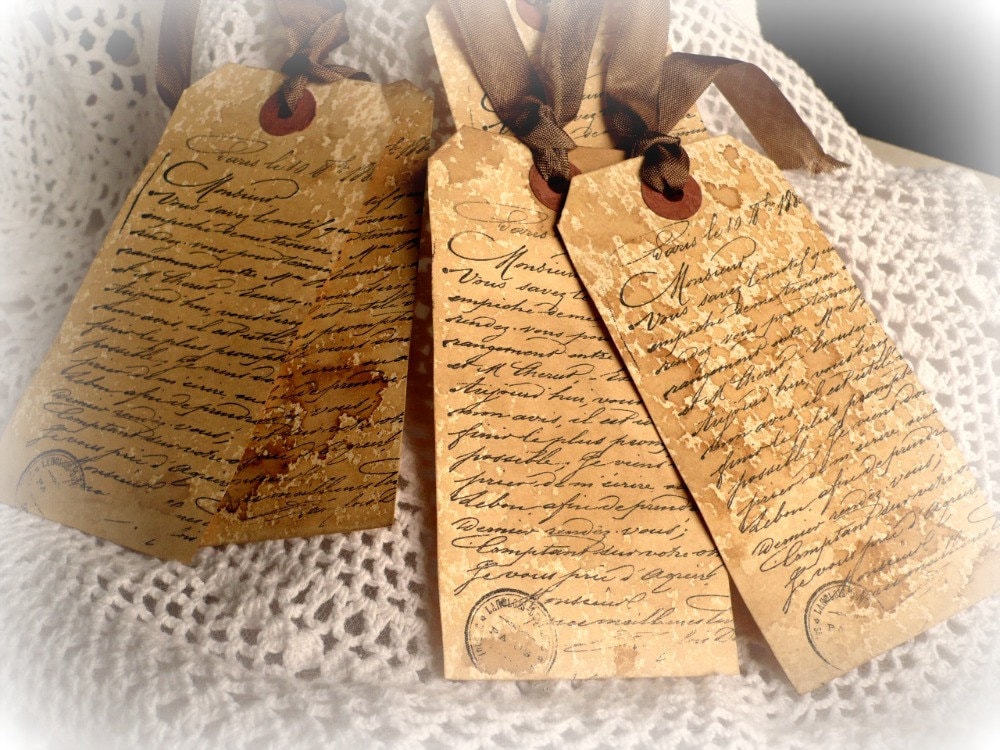 Very French Aged Gift Tags Set of Five Perfect for Gifts - Etsy