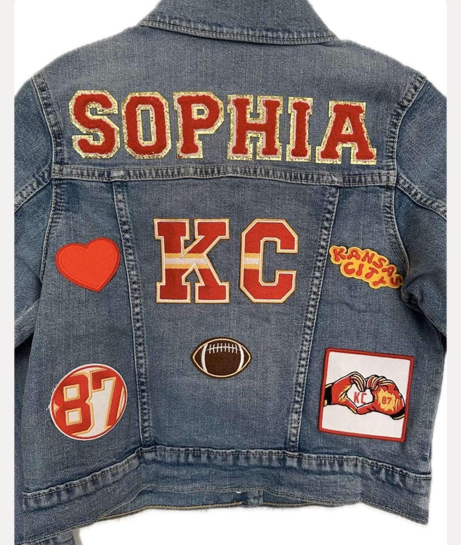 Personalized Kansas City Chiefs Jean Jacket. Toddler Teens Custom Made ...