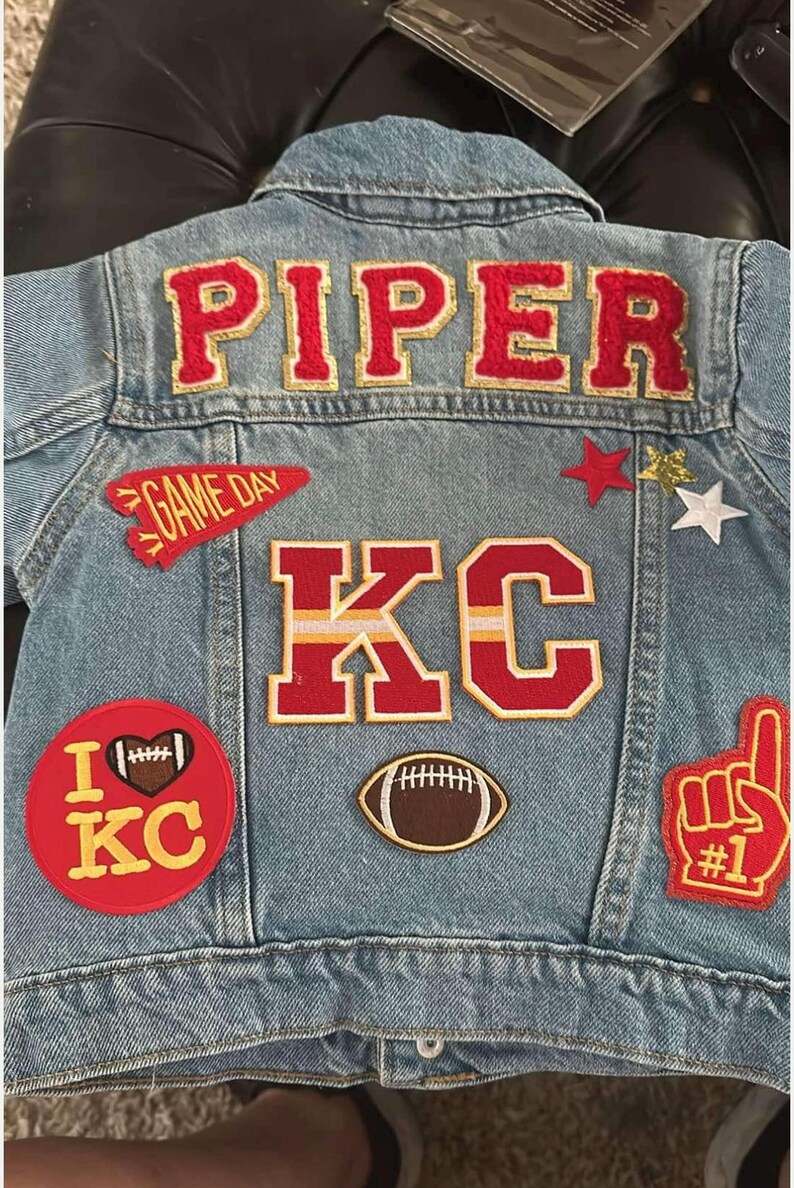 Personalized Kansas City Chiefs Jean Jacket. Toddler Teens Custom Made ...