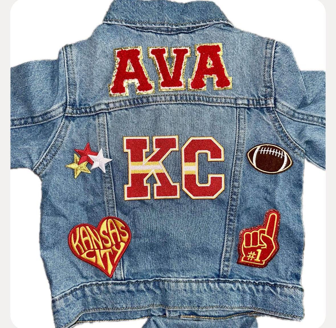 Personalized Kansas City Chiefs Jean Jacket. Toddler Teens Custom Made ...