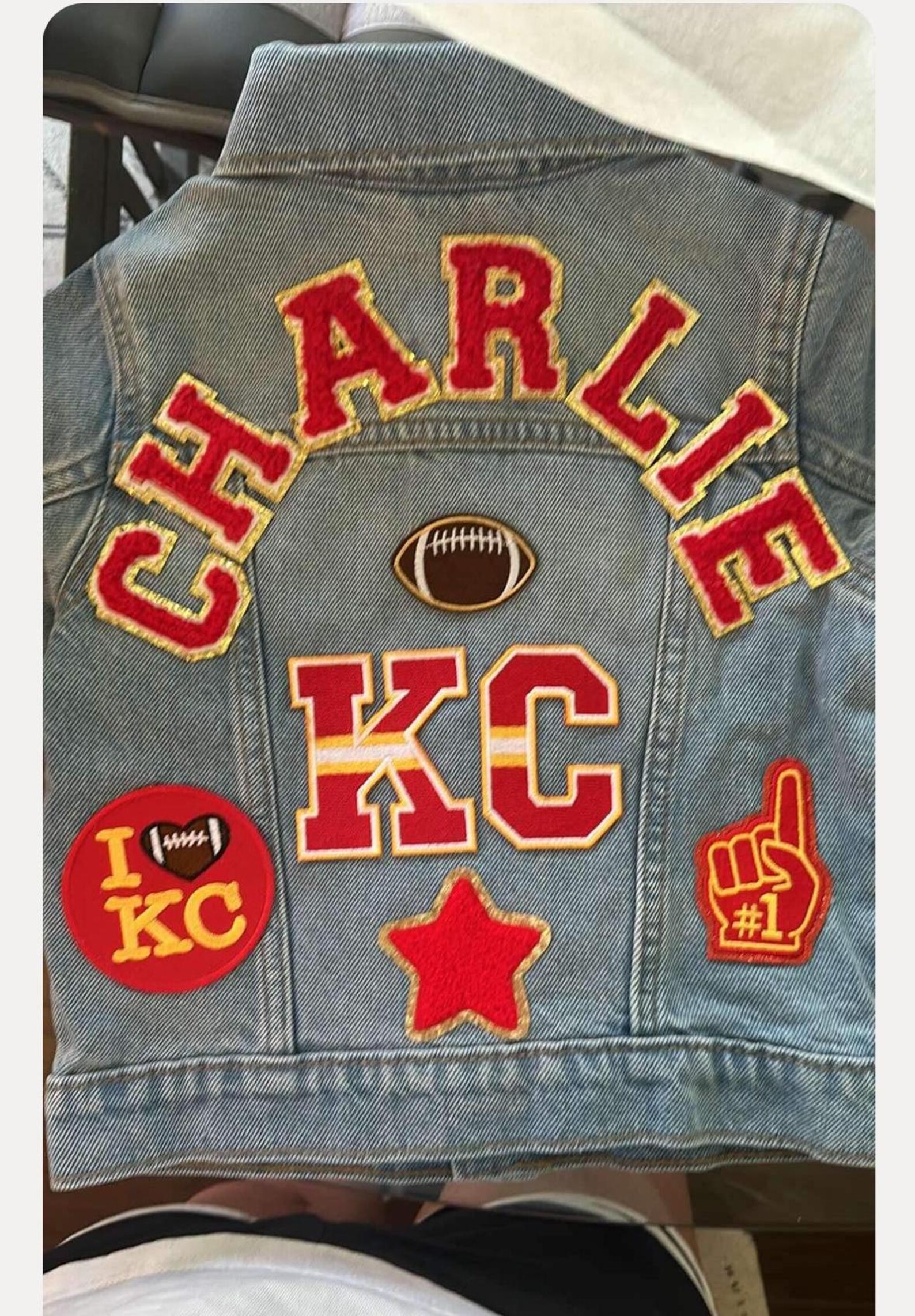 Personalized Kansas City Chiefs Jean Jacket. Toddler Teens Custom Made ...