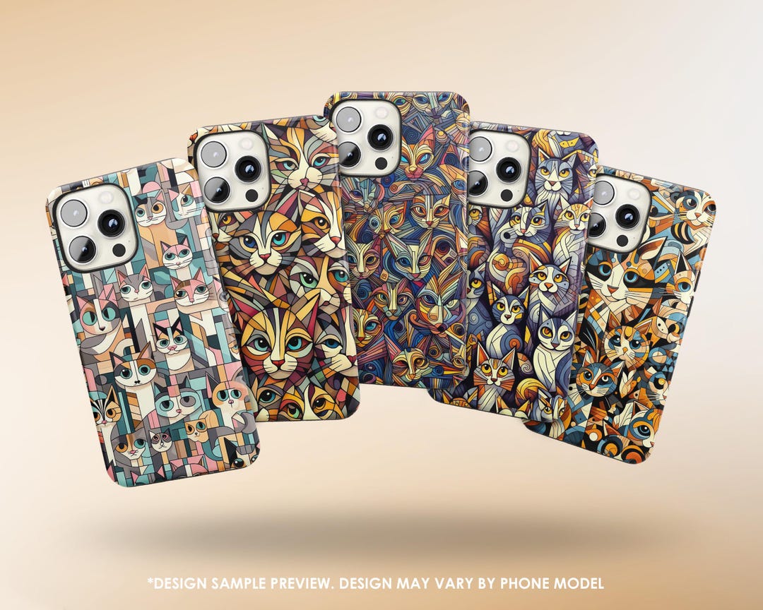 Cubism Meow Phone Case Unique Listing Tough Phone Cover, iPhone 16 Pro ...
