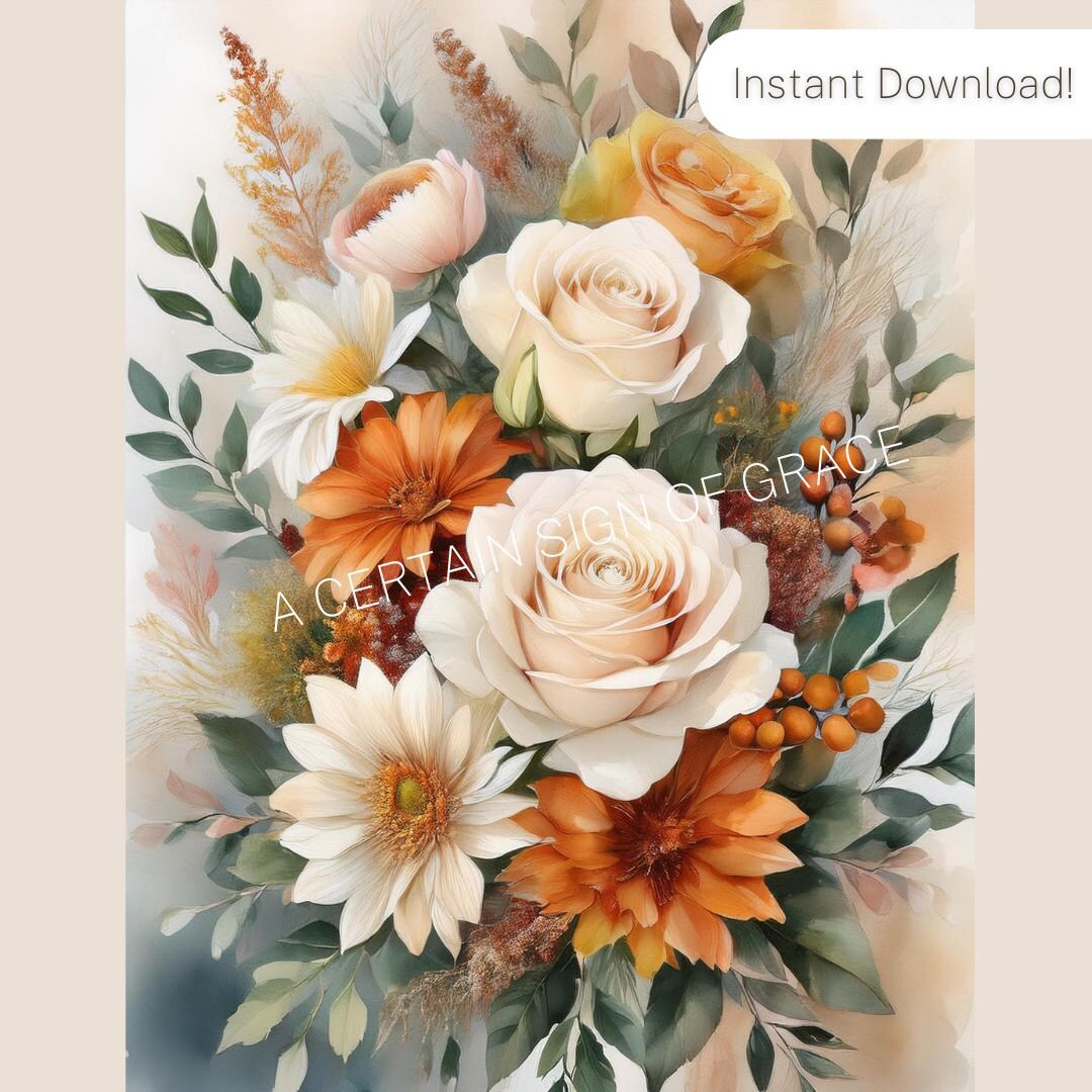 Fall Flower Art Watercolor Digital Download Digital Art Autumn Decor ...