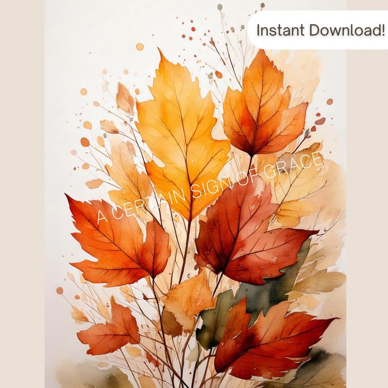 Fall Leaves Art Watercolor Digital Download Digital Art Autumn Decor ...