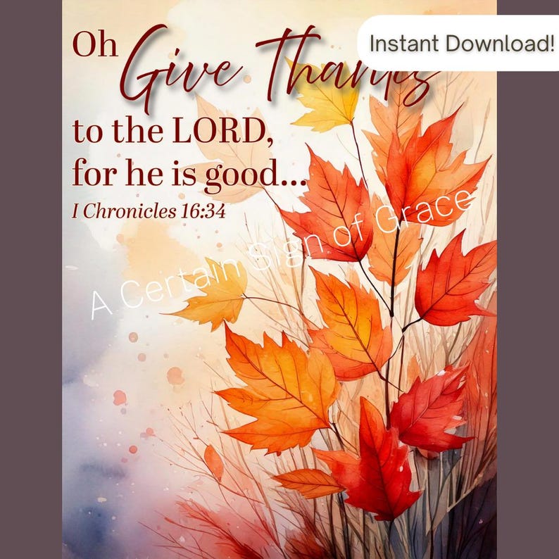 Give Thanks Bible Verse Digital Download Digital Art Autumn Decor ...