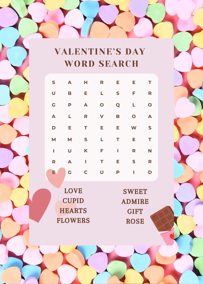 Valentine's Day Word Find Fun Activity Word Search Valentine's Party ...