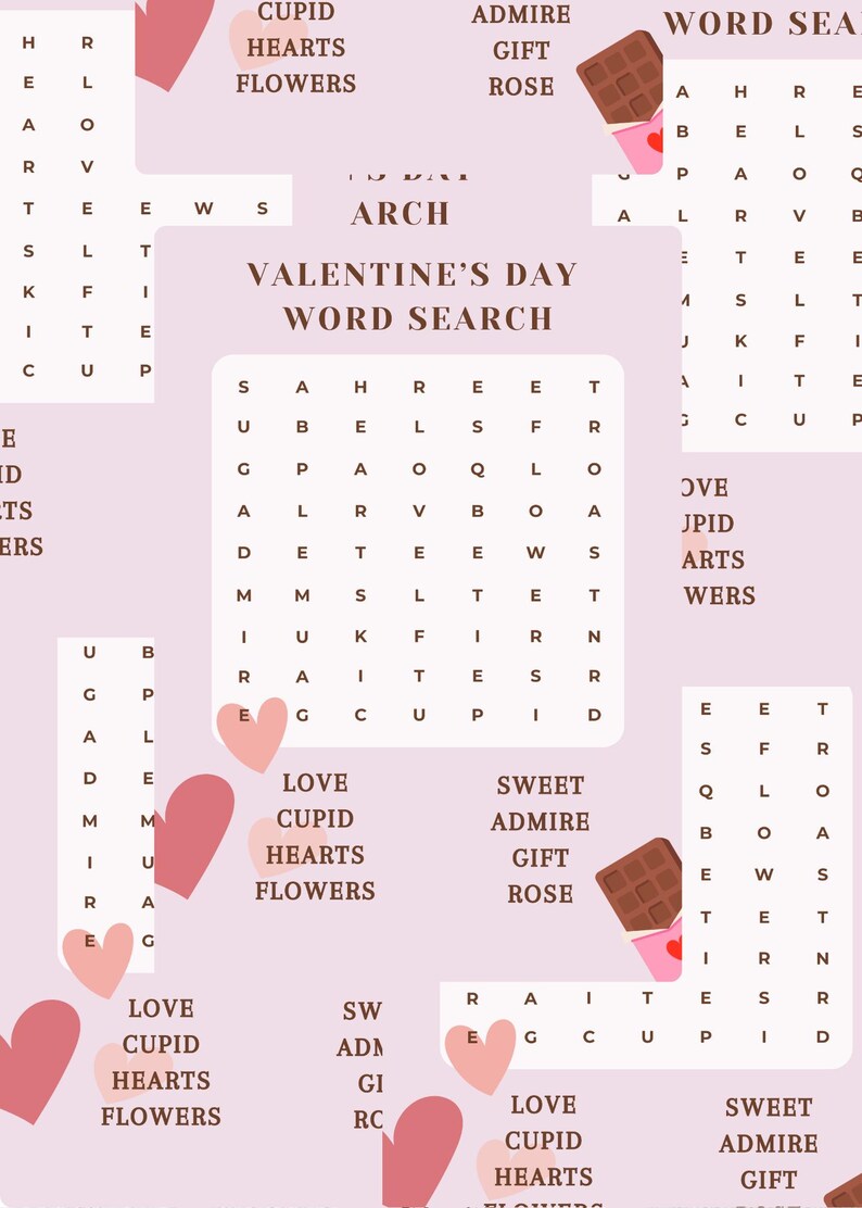 Valentine's Day Word Find Fun Activity Word Search Valentine's Party ...