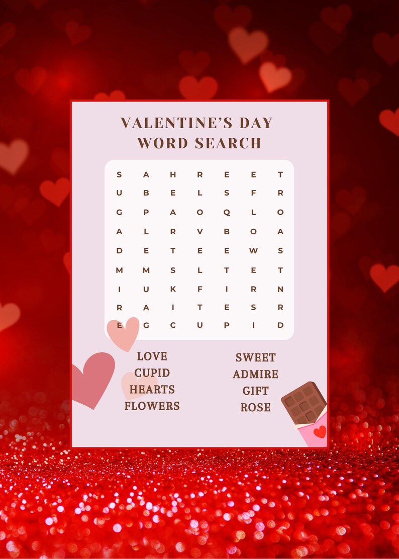 Valentine's Day Word Find Fun Activity Word Search Valentine's Party ...
