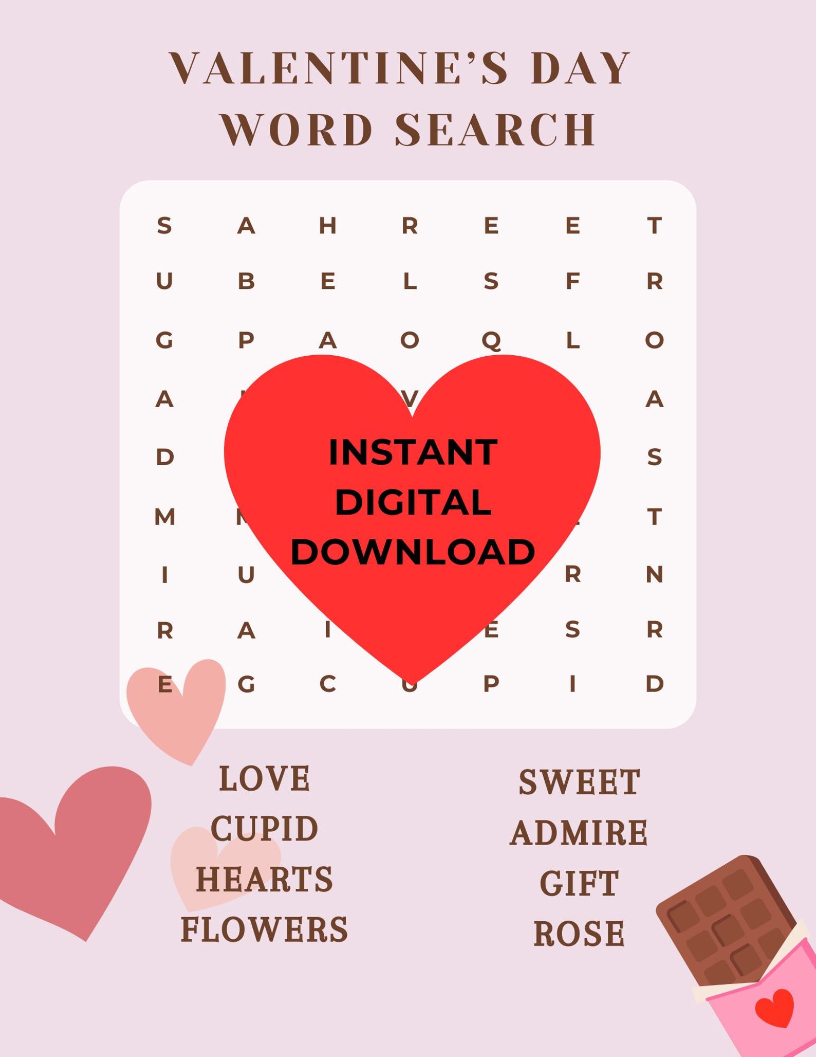 Valentine's Day Word Find Fun Activity Word Search Valentine's Party ...