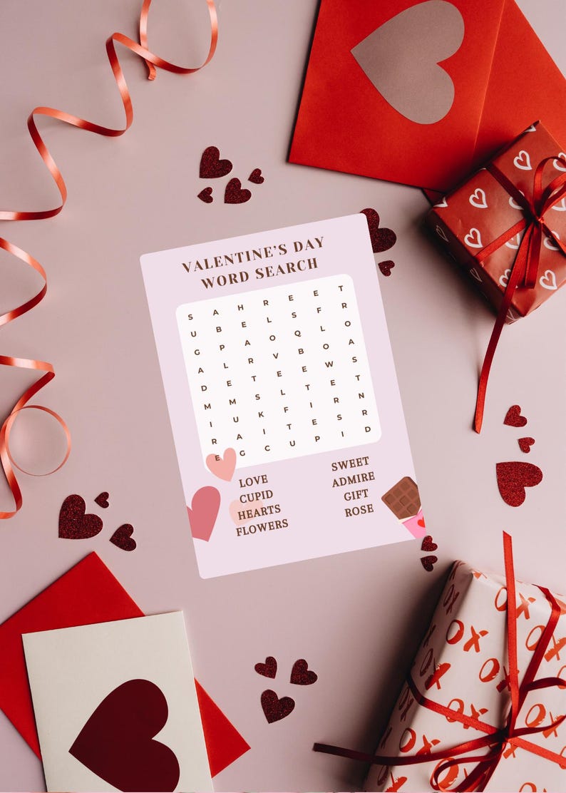 Valentine's Day Word Find Fun Activity Word Search Valentine's Party ...