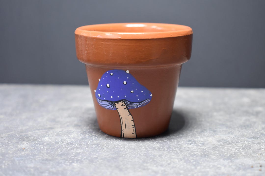 Hand Painted Clay Pot Purple Mushroom Psychedelic Plant Planter - Etsy