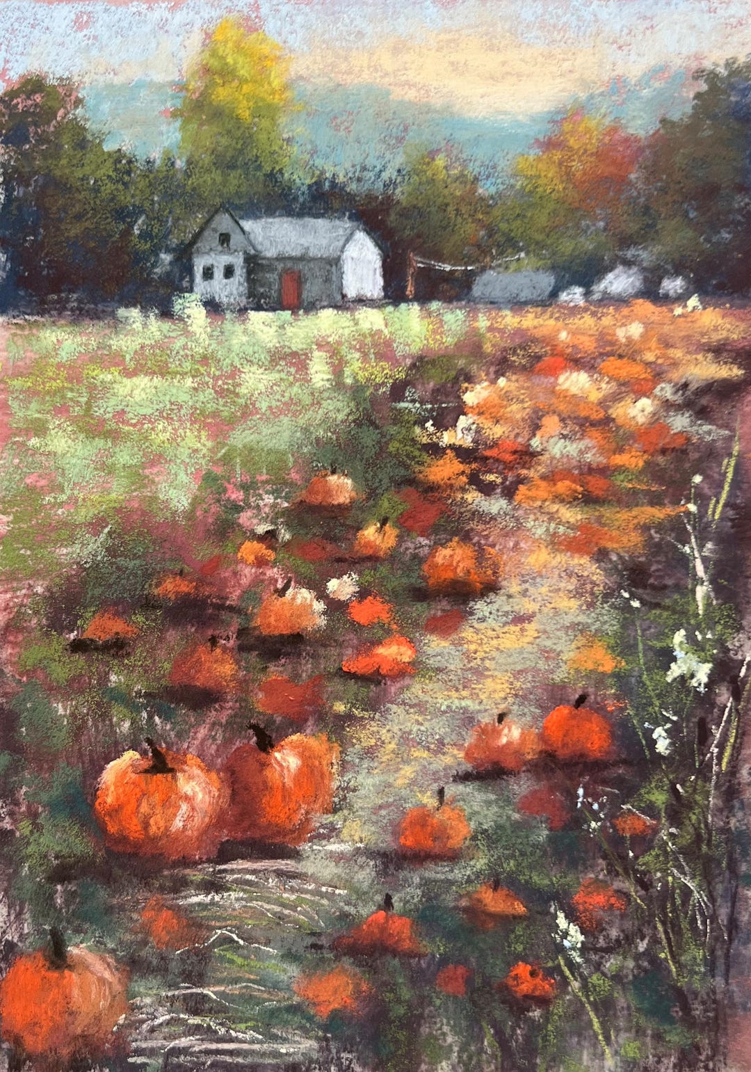 Original Pastel Painting | Pumpkin Patch | 5x7 | Wall Art | Home Decor ...