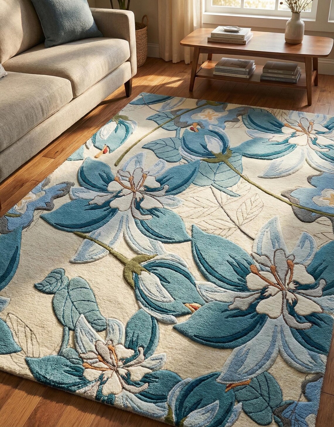 Azure Lily 3D Floral Rug - Hand-tufted Sculpted Botanical Area Rug ...