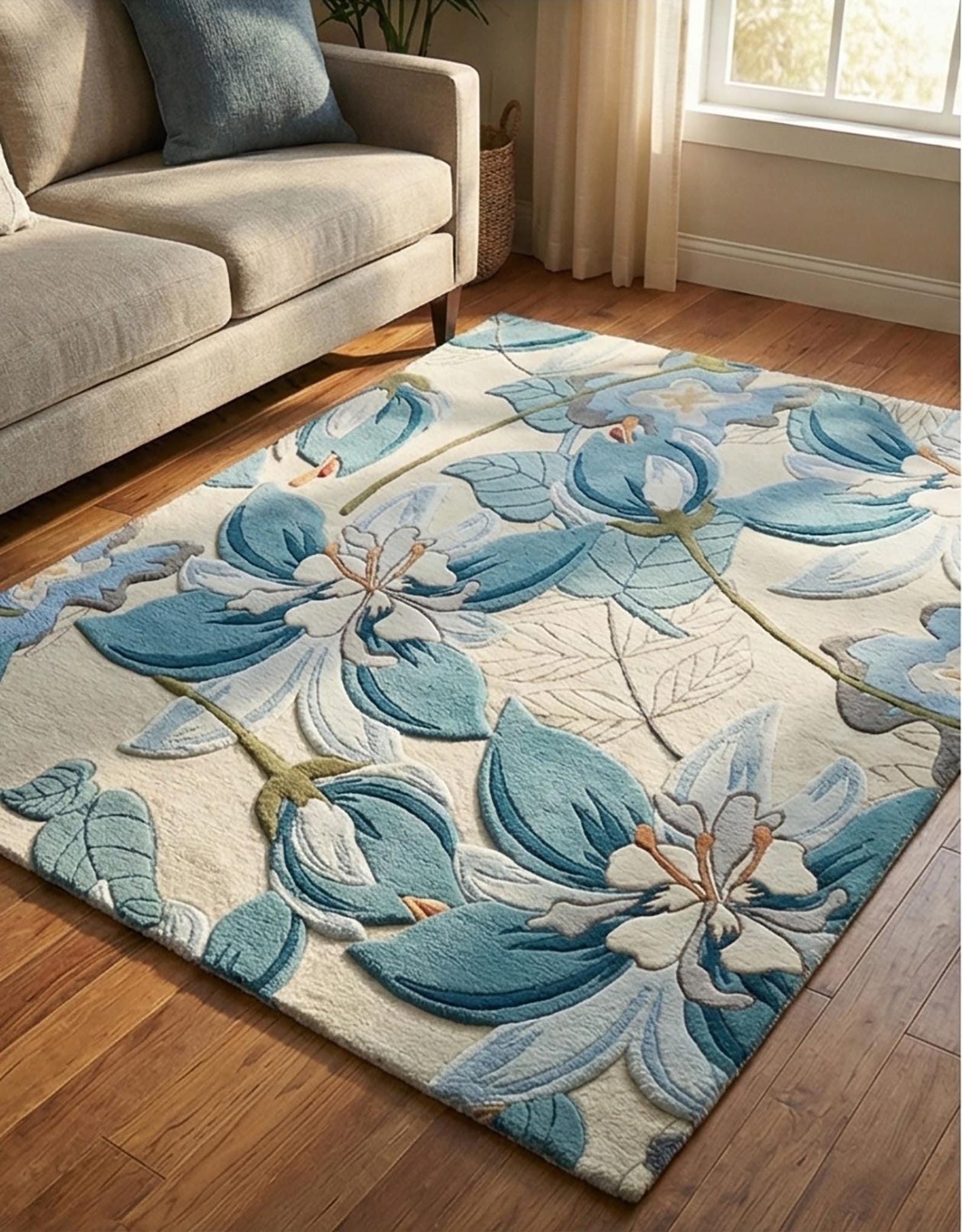 Azure Lily 3D Floral Rug - Hand-tufted Sculpted Botanical Area Rug ...