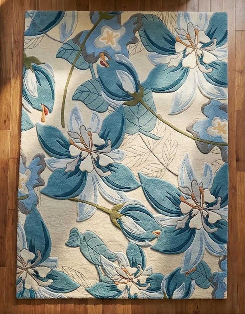Azure Lily 3D Floral Rug - Hand-tufted Sculpted Botanical Area Rug ...