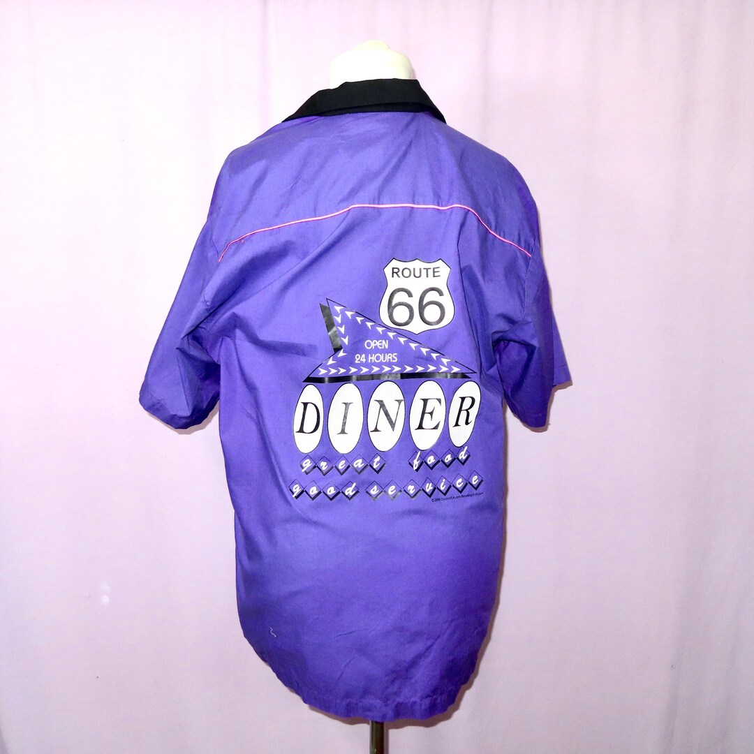 Bowling Shirt Route 66 Dinner Vintage Rockabilly Early 2000s Sz L Retro ...