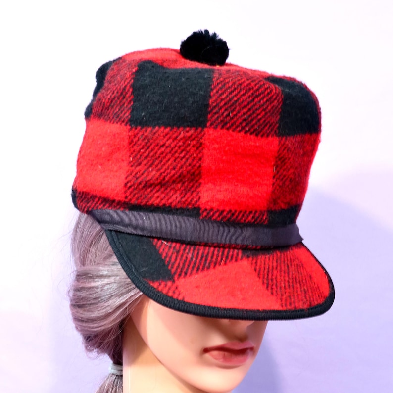Classic Hunting Hat Red Black Cap Check Wool Buffalo Plaid Flannel ...