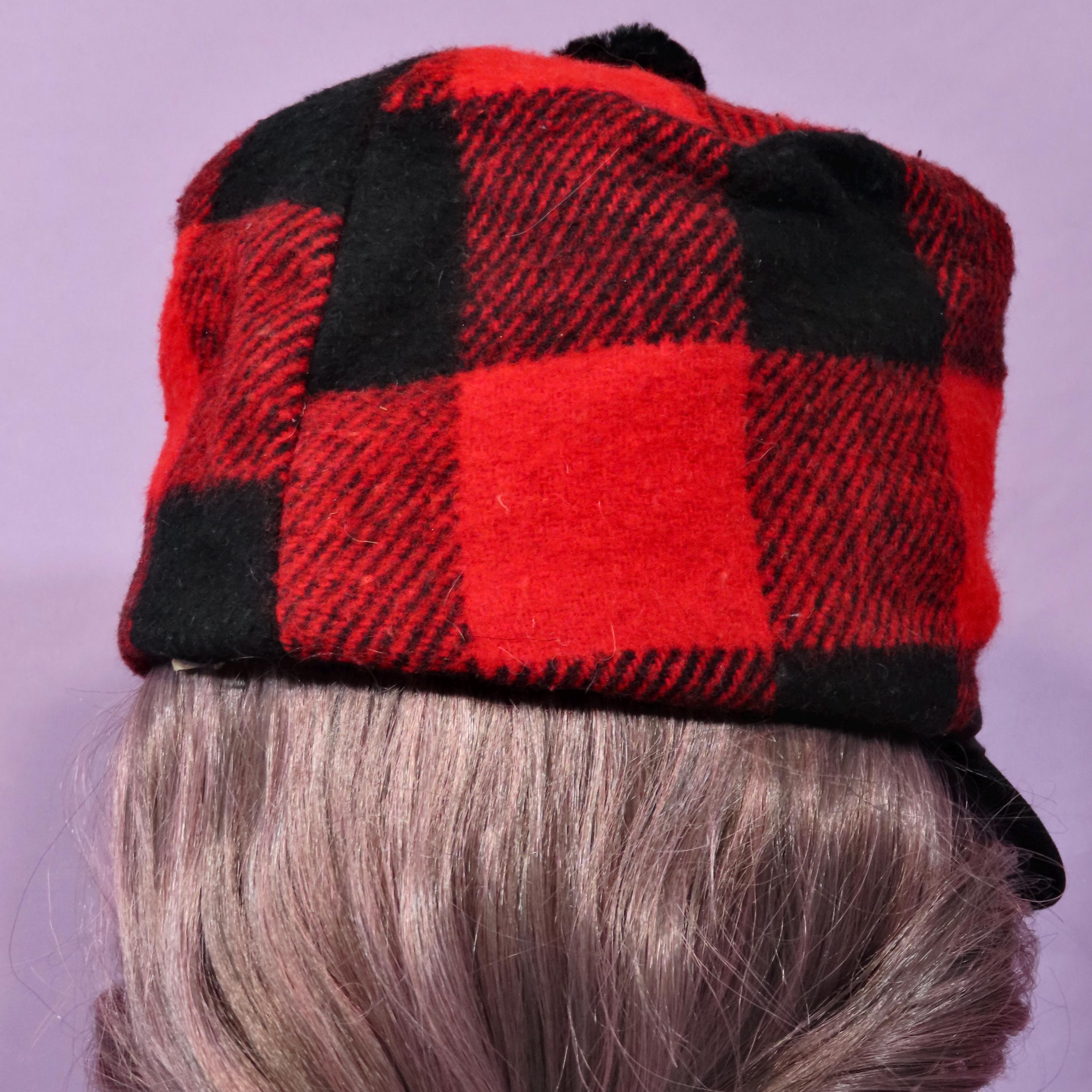 Classic Hunting Hat Red Black Cap Check Wool Buffalo Plaid Flannel ...
