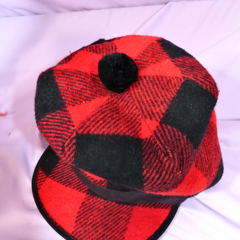 Classic Hunting Hat Red Black Cap Check Wool Buffalo Plaid Flannel ...