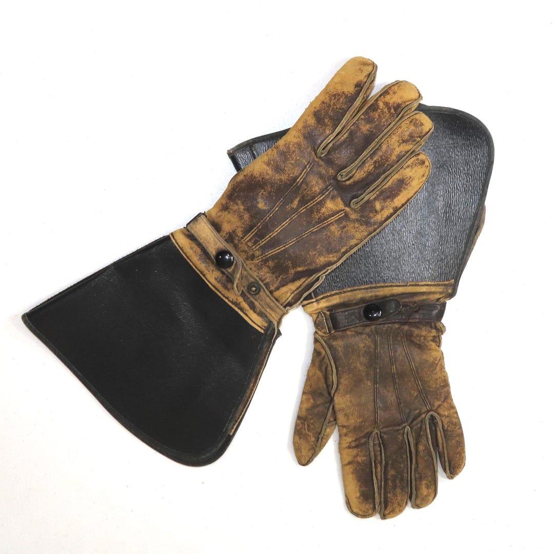 Motorcycle Leather Gloves With Gauntlet Aviator Antique Vintage ...