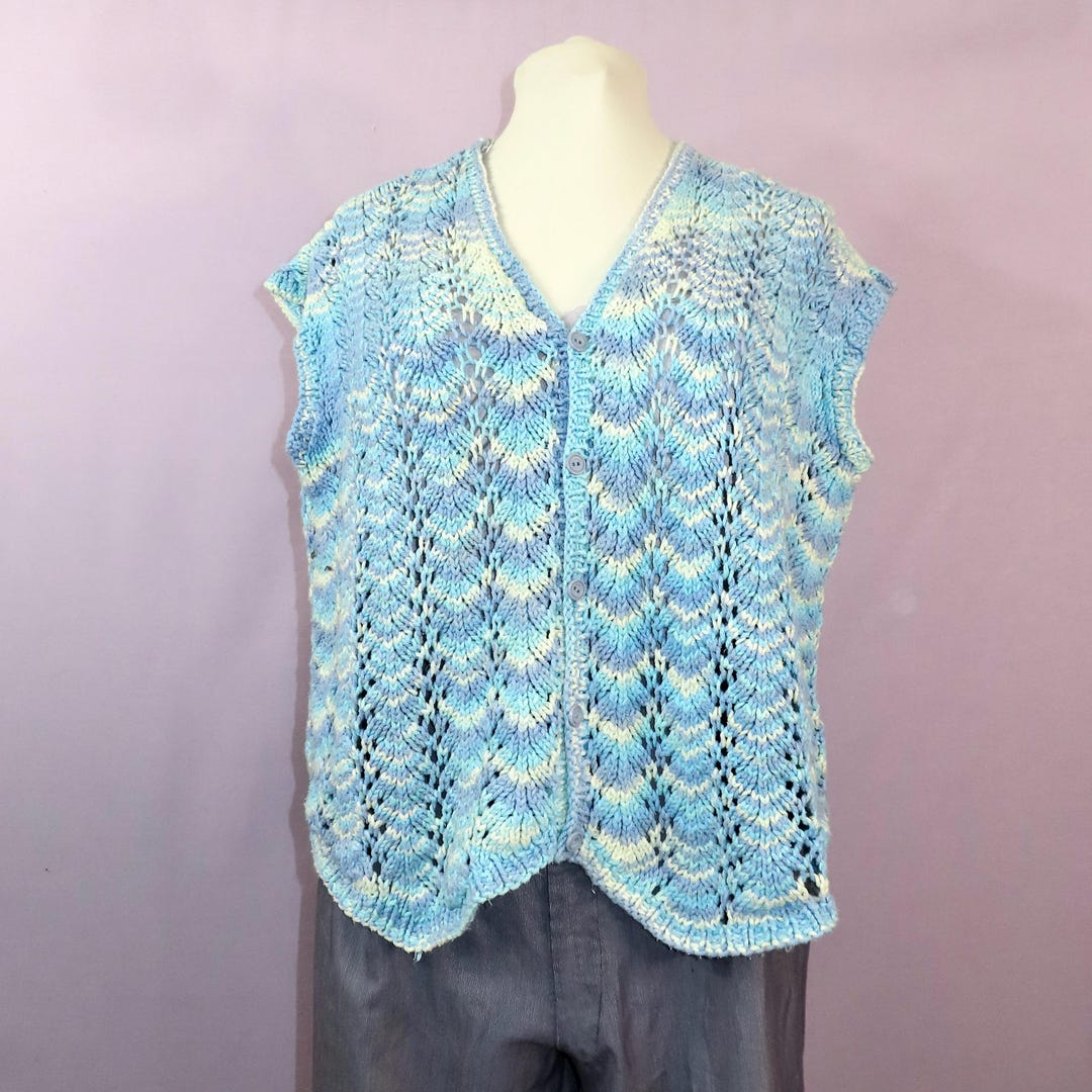 Vintage Blue Cotton Sweater Lace Pattern Late 90s Cotton Hand Made Bond ...