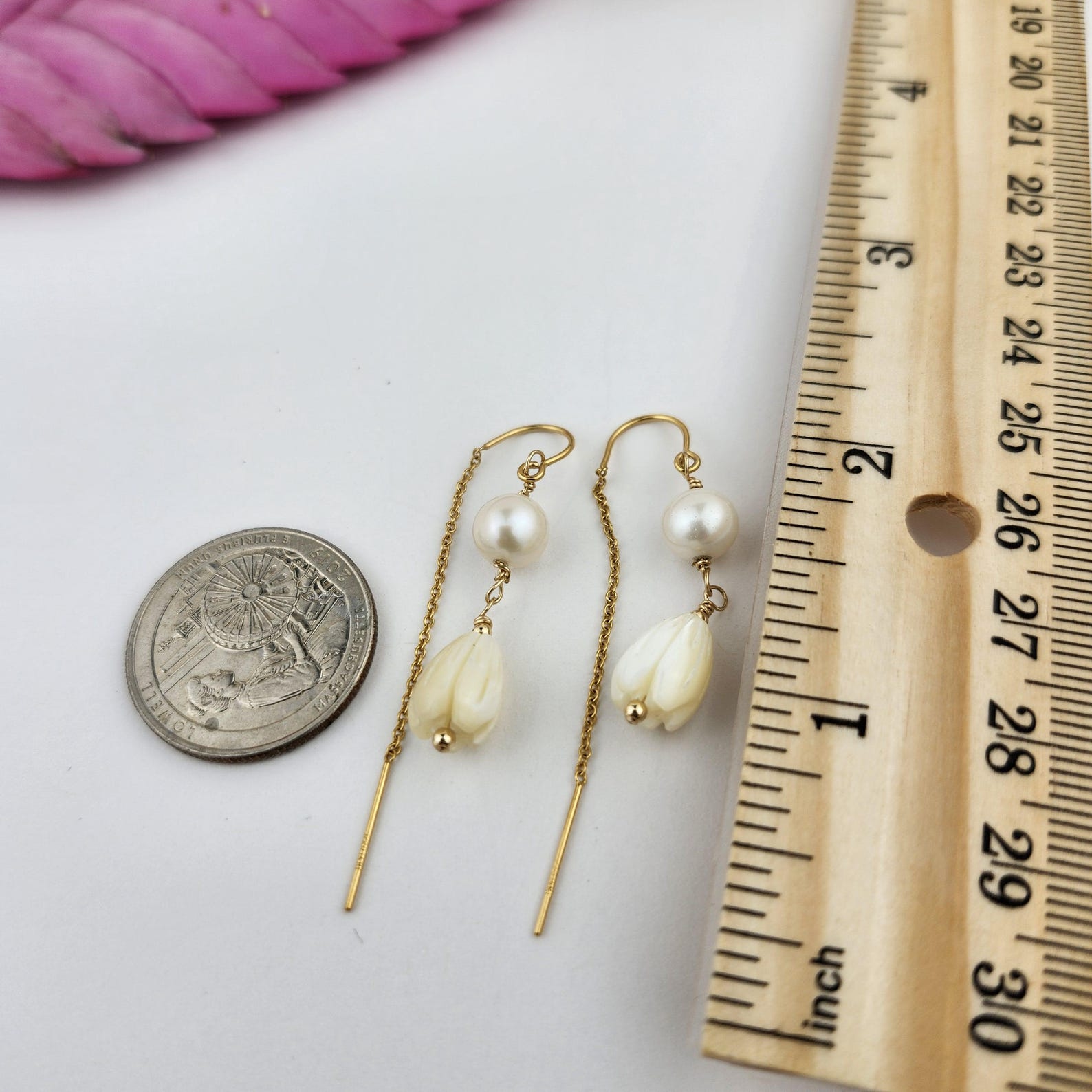 Pikake Earrings Mother of Pearl Jasmine Flower South Sea Pearl 14K ...