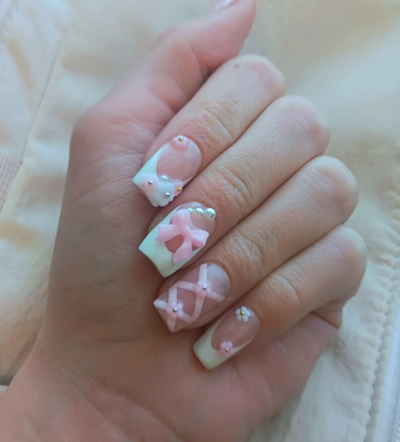 Pink Coquette Nails | Ballerina Criss Cross Design | French Tips ...