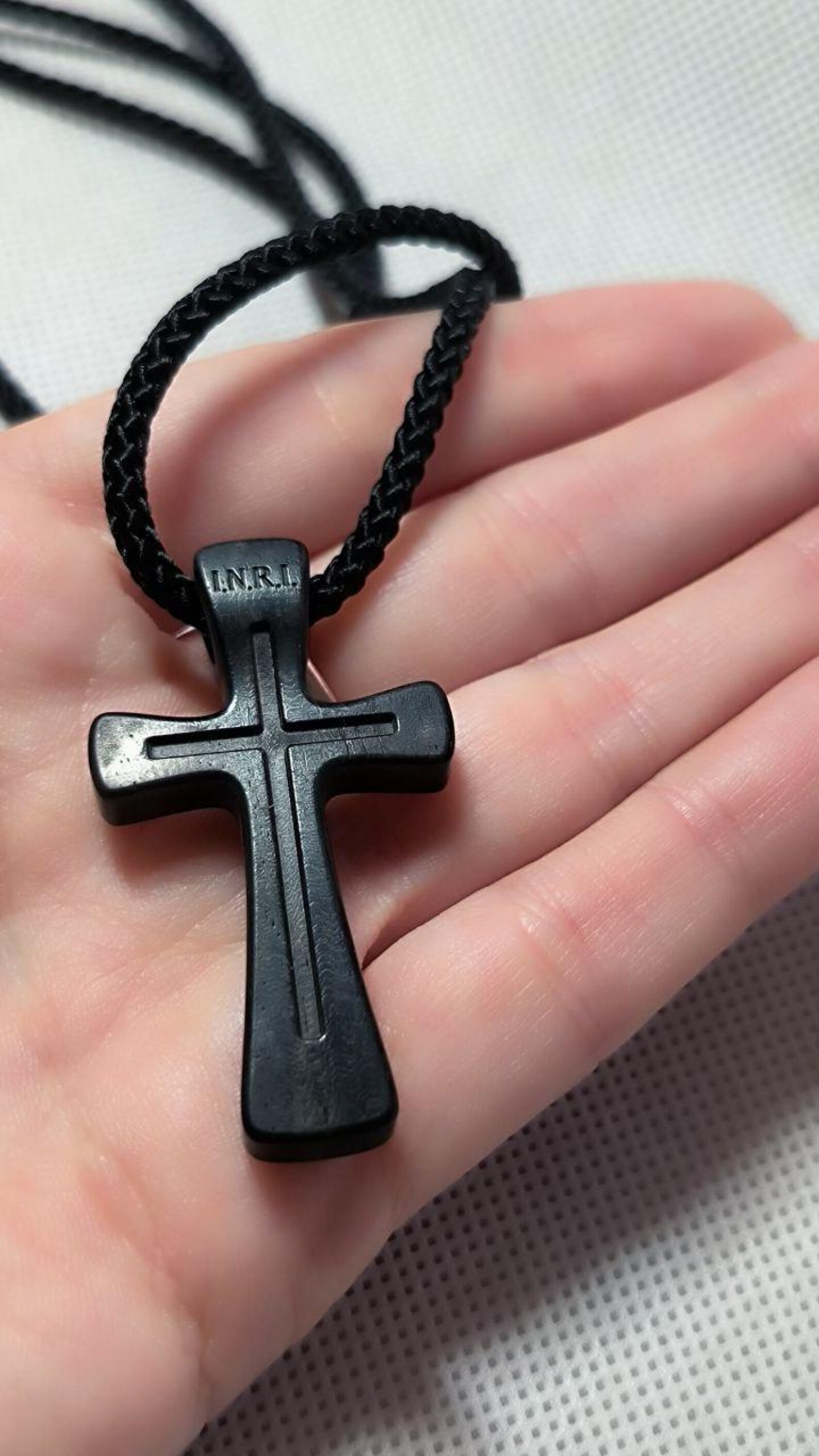 Minimalist Ebony Catholic Cross Necklace: Sterling Silver Clasp - Etsy