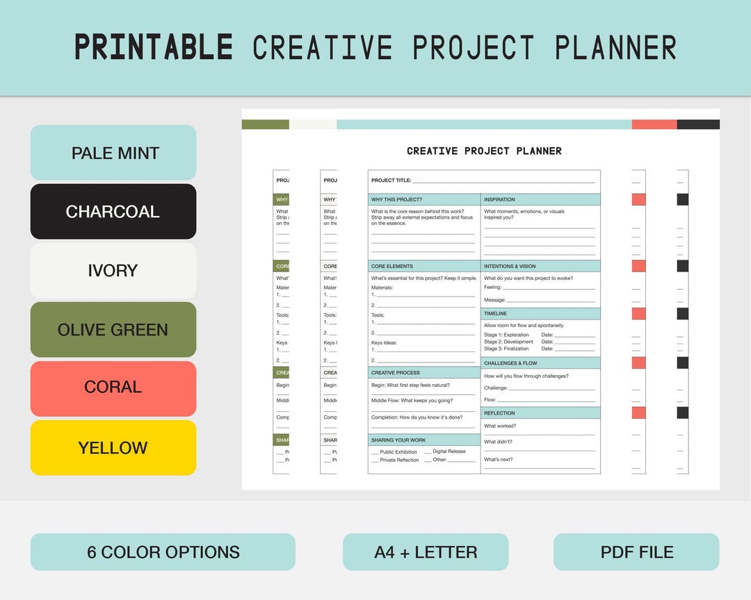 Creative Project Planner Printable PDF A4 & Letter Sizes 6 Colors - Etsy