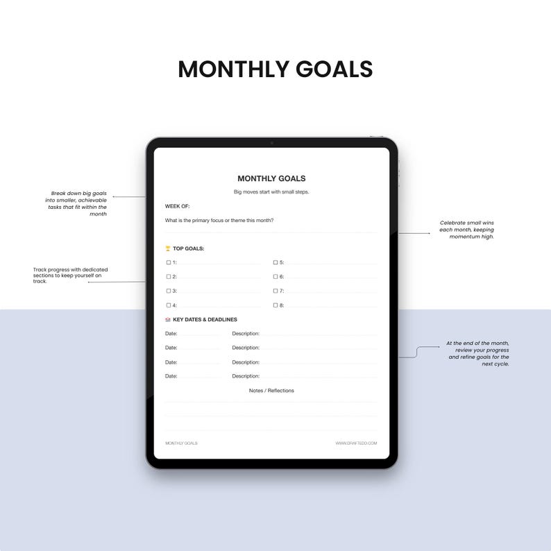 Monthly Goals Template | Printable PDF in A4 & Letter | Goal-setting ...