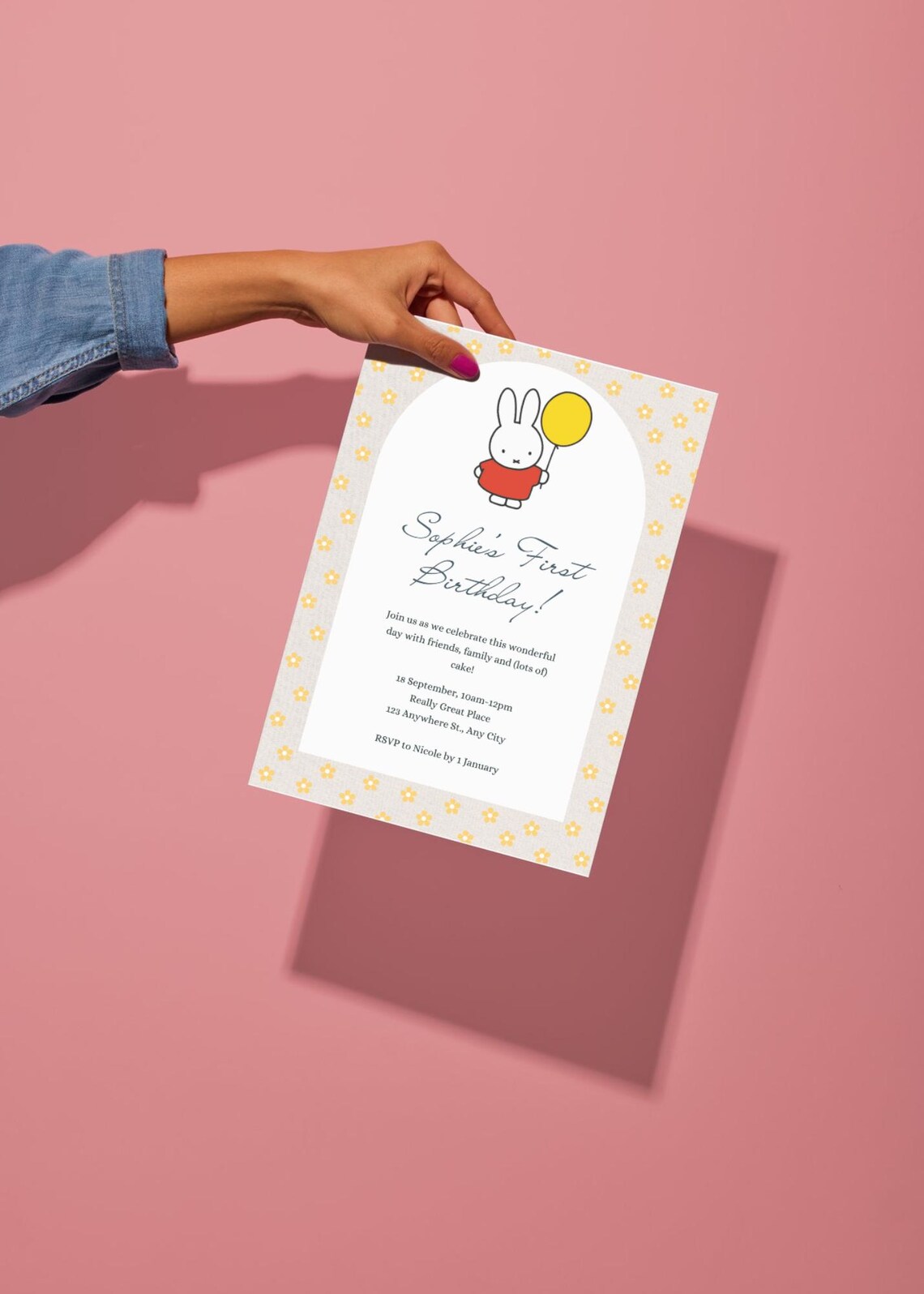 Miffy Children's Birthday Invitation Template | Editable Digital ...