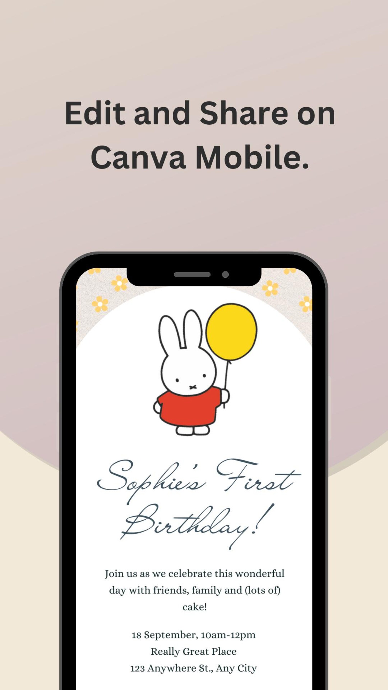 Miffy Children's Birthday Invitation Template | Editable Digital ...