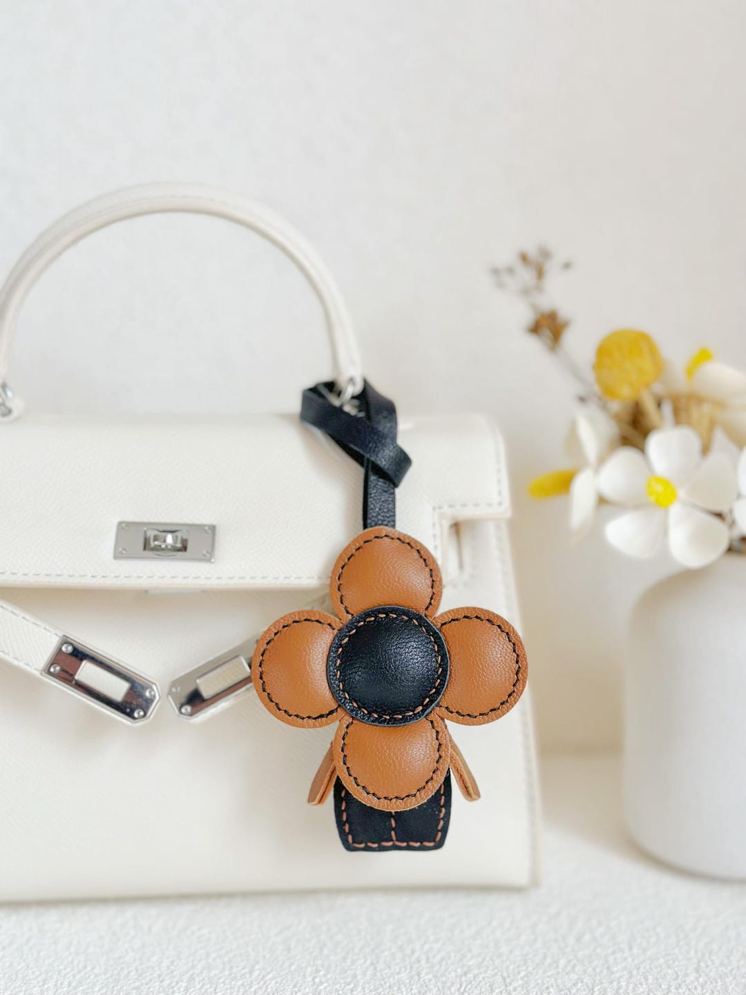 Leather Floral Charm, Goat Leather Bag Charm, Handbag and Purse Charm ...